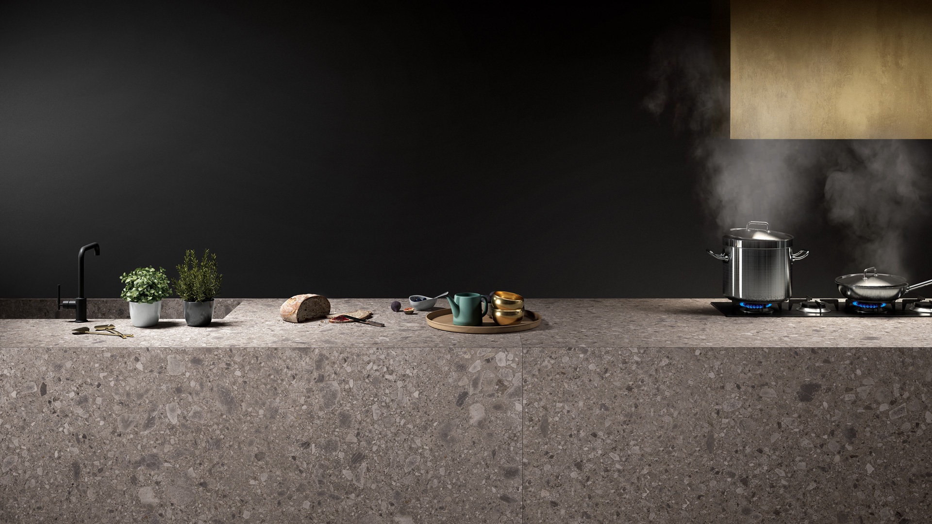 Kitchen Countertops - Porcelain tiles and Kerlite for Floors and Walls